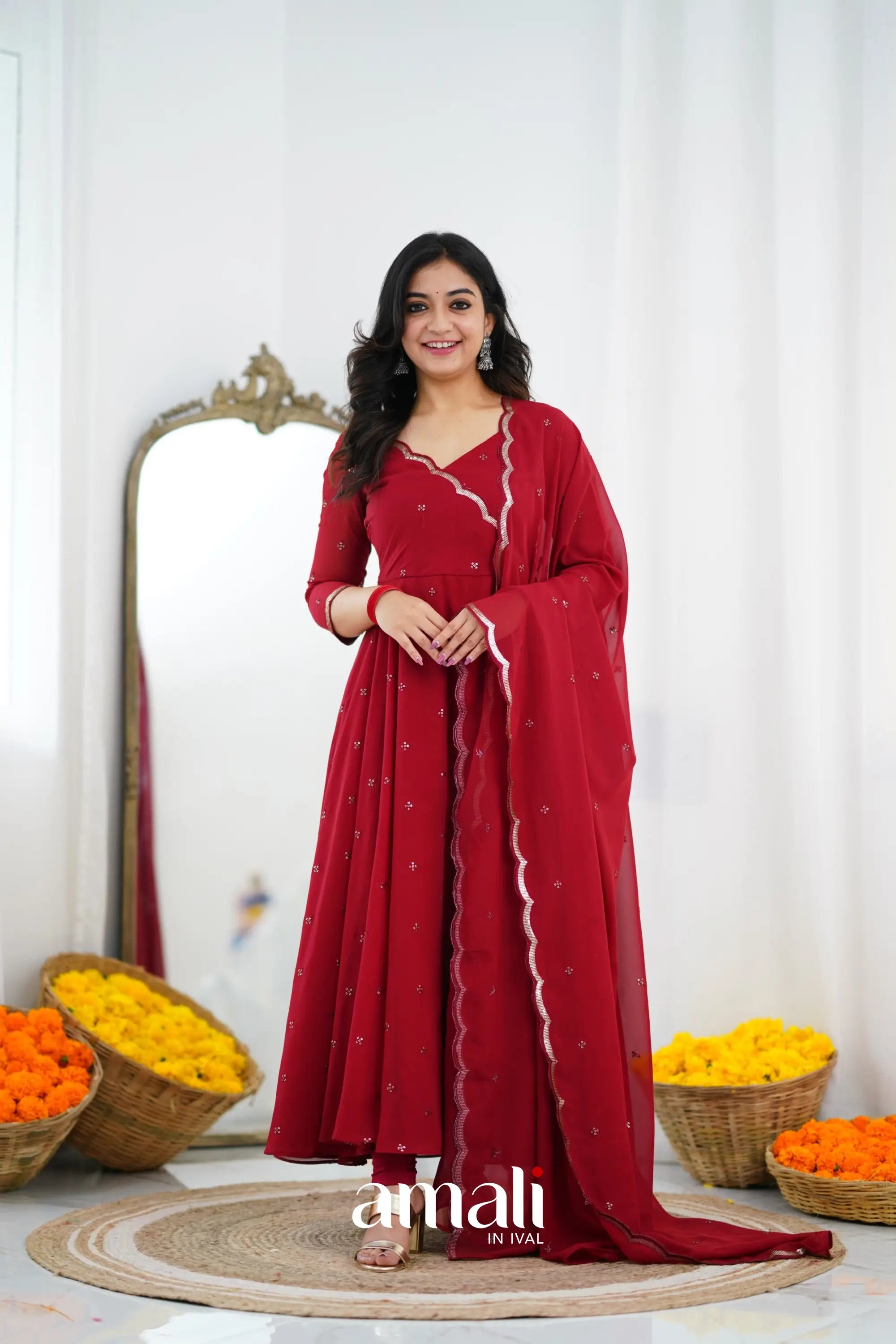 Maroonish Red Georgette Anarkali – Amali Salwars